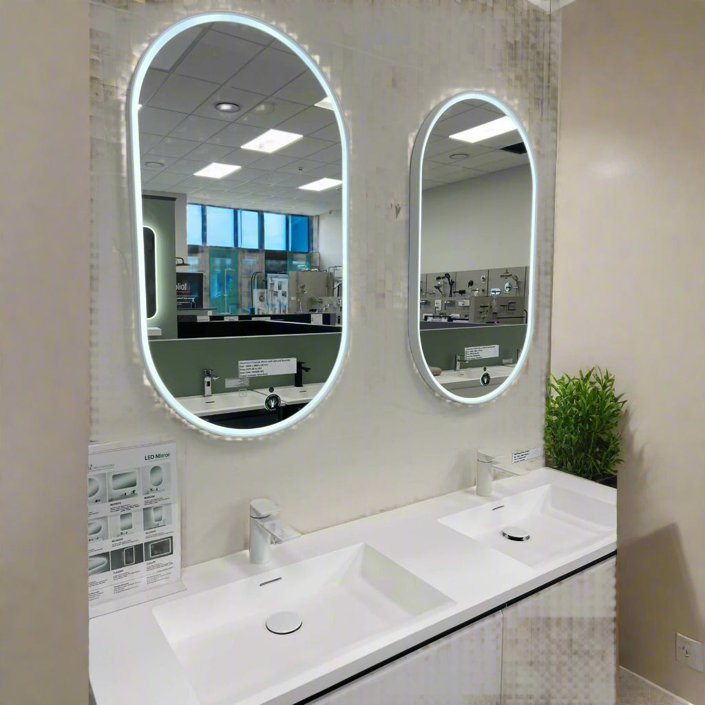 Ultimate Aluminium Framed Oval LED Mirror with a Demister and Two Brig ...
