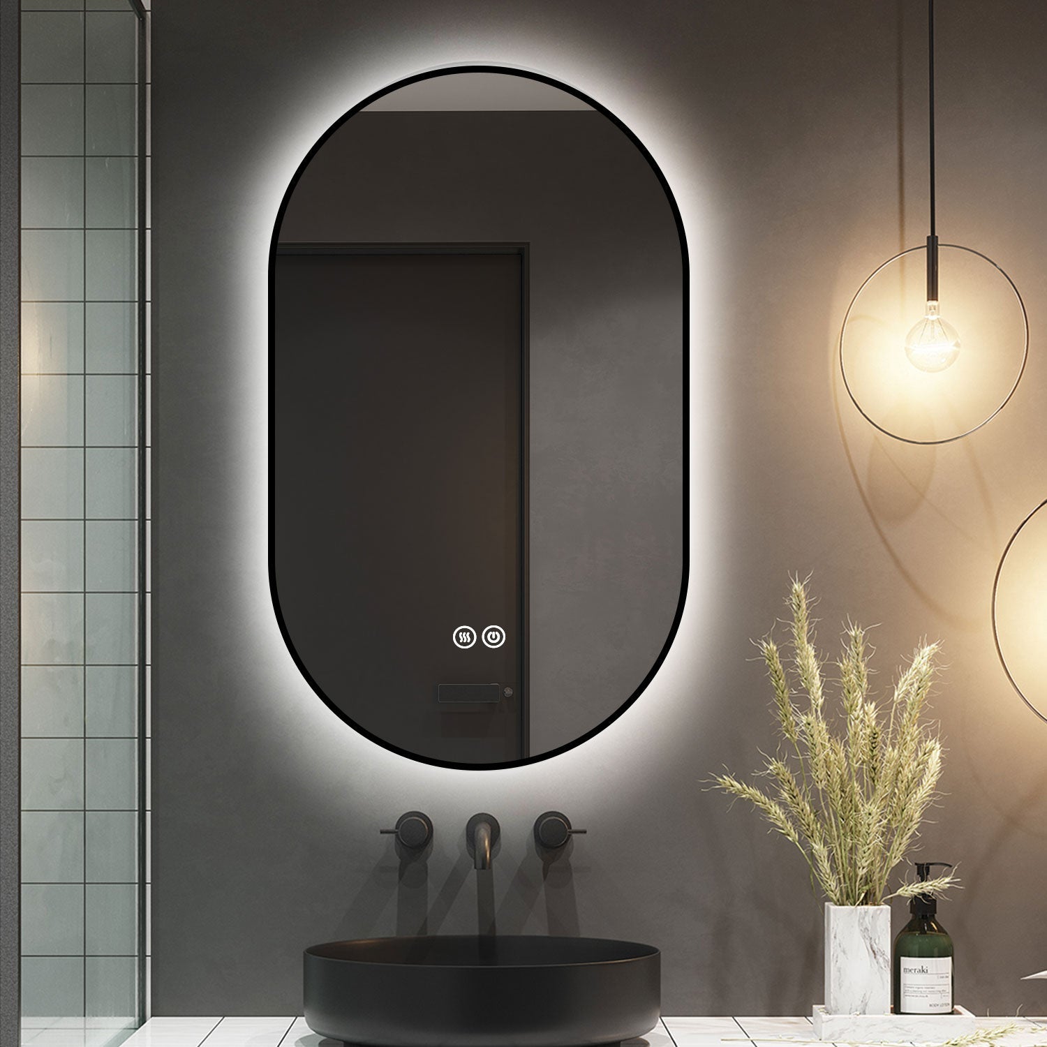 OVAL MODEL! Premium Framed LED Mirror with Demister, 3 Colour Selectio ...