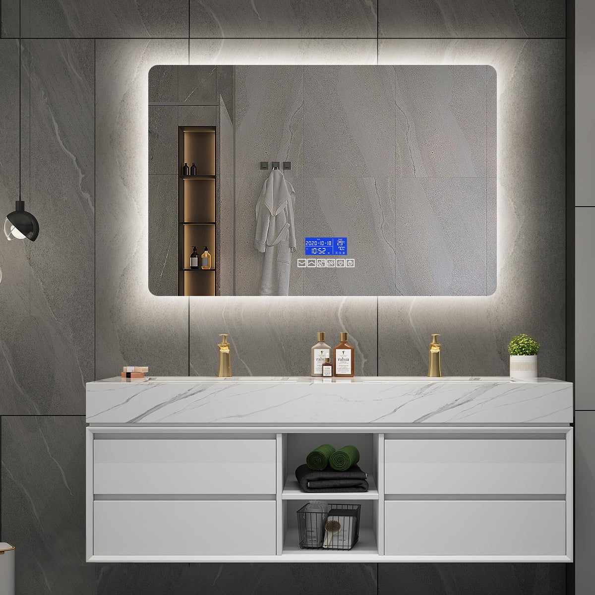 EXCLUSIVE SMART SERIES! Backlit LED Mirror | Bluetooth • Temp • Time ...